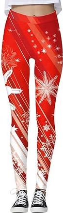 Generic Legging de sport pour femme - Pantalon imprim&eacute; de No&euml;l personnalis&eacute; - Pour course &agrave; pied, f&ecirc;te du P&egrave;re No&euml;l, bonhomme de neige, rouge past&egrave;que, M