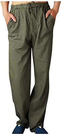 Generic SDGR Pantalon Lin Homme - Pantalon dint&eacute;rieur Homme &Eacute;t&eacute; L&eacute;ger Respirant Taille &Eacute;lastique Ample Pantalon de Yoga Plage avec Poches Cordon de Serrage