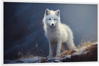 artboxONE Poster mit wei&szlig;em Rahmen 60x40 cm Natur Niedlicher Polarfuchs - Bild Tier gem&auml;lde Kunst