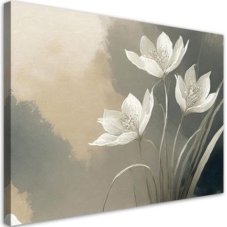 Feeby Leinwand Bilder - Blumen Abstrakt Beige - Canvas 90x60 cm - Deko Wohnzimmer - Wandbilder Schlafzimmer - Deko Aesthetic - Wand Deko - Leinwand Groß - D