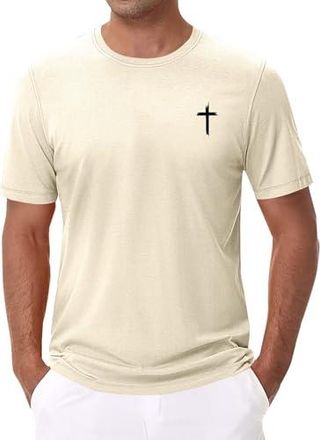 Generic Chemise décontractée élégante classique à col rond imprimé croix chrétienne à manches courtes pour le sport, le fitness, lentraînement musculaire, bei