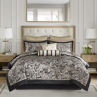 Madison Park Aubrey Gemütliches Bettwäsche-Set, Kunstseide Jacquard Paisley Design - Ganzjahresdaunen-Alternative Bettwäsche Schicht mit Bettrock, dekoratives Kiss