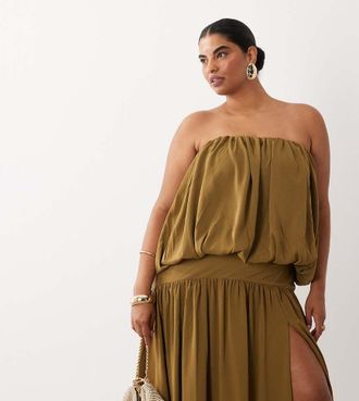 Asos Curve ASOS DESIGN Curve robe longue &agrave; bustier bouffant et jupe ample vert olive fonc&eacute;-Multi