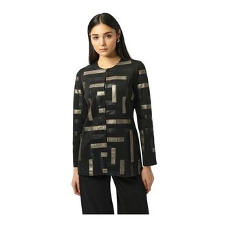 Joseph Ribkoff Scuba & Leatherette Collarless Jacket - - Blouses & Shirts - Damen - Schwarzk - XL