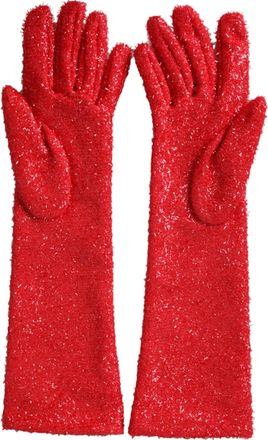 Dolce & Gabbana Womens Red Lurex Fantasia Mid Arm Length Gloves