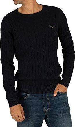 GANT Cotton Cable Crew, Pull Homme, Bleu (Evening Blue 433), Medium