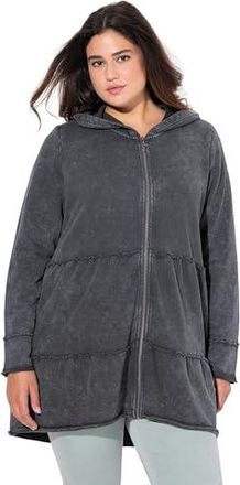 Ulla Popken Long-hoodiejacke, Vintage-Look, A-Linie, Kapuze Maillot de surv&ecirc;tement, Gris Graphite, 62-64 Femme