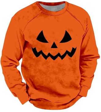 Generic DENGJIAMY - Sweat-shirt dHalloween tendance pour homme - Pull de vacances décontracté à col rond - T-shirt dautomne pour homme - Chemise orange à manc