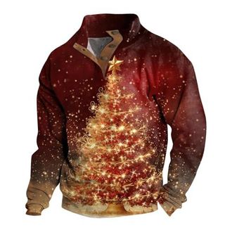 Generic Pull de Noël pour homme avec imprimé flocons de neige amusants en polaire doublée à manches longues et revers boutonné pour homme, a-lie-de-vin, XXL