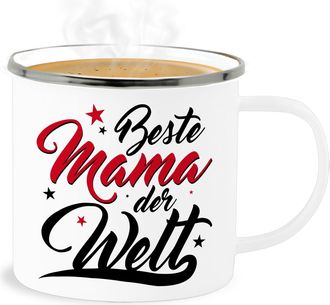 Shirtracer Emaille Becher Blechbecher - Tassen - Beste Mama der Welt Sterne - 300 ml - Weiß Silber - mum mom tasse mütter bester muttertag mutter muttertagsgesch
