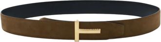 Tom Ford G&uuml;rtel - Polished Gold-Tone Buckle Brown Suede Belt - Gr. 115 - in Schwarz - f&uuml;r Damen