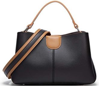 Generic Sac &agrave; main en cuir avec poign&eacute;e sup&eacute;rieure pour femme, sac &agrave; main bicolore, sac &agrave; bandouli&egrave;re moyen, sac fourre-tout pour femme, Noir, Medium