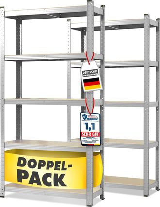 Casa Pura Schwerlastregal, 2er Set, Kellerregal, Lagerregal, 50 x 100 x 200 cm, Regal mit Stahlgestell, jeweils bis 600 kg belastbar, 5 verstellbare Ablagen, Ve