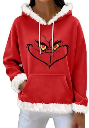 Generic Le Grinch Sweat Femme A Capuche Chaud Moche Pulls Sweet Noël Vêtements 2025 Deguisement De Plaid Vetement Noel Costume The Pilou Polaire Sweatshirts H