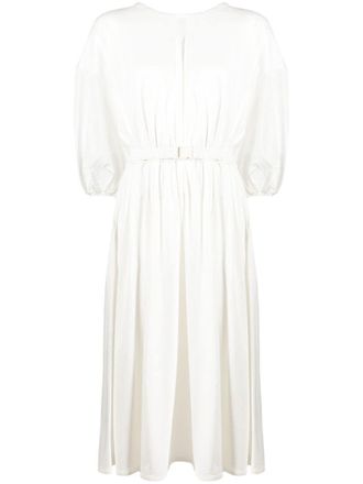 Moncler robe mi-longue en coton à taille ceinturée - Blanc
