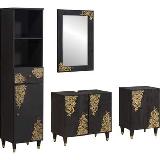 vidaXL Badezimmerschrank-Set mit T&uuml;r 4 pcs Schwarz Massivholz Mango vidaXL