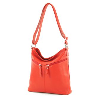 modamoda.de T196 Damen Leder Schultertasche Umh&auml;ngetasche handmade in Italy (Koralle)
