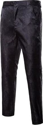 Generic Pantalon de costume &eacute;l&eacute;gant cachemire pour homme - Avec devant plat - Pantalon jacquard d&eacute;contract&eacute; - Pour f&ecirc;te de mariage - Motif floral, Noir, XXL
