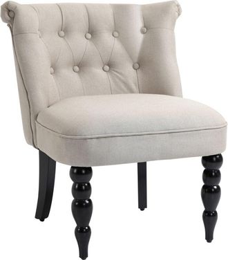 HOMCOM Homcom - Relaxsessel Vintage Ruhesessel Relaxstuhl Polstersessel Esszimmerstuhl Leinenbezug Holzgestell Beige+Schwarz 67 x 67 x 78 cm