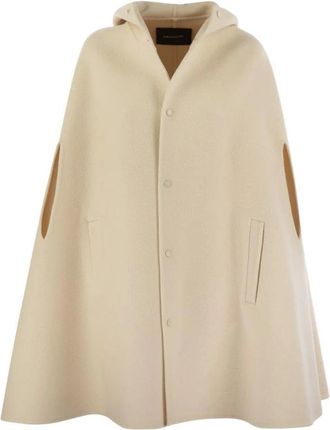 Fabiana Filippi Femme, Vestes, Beige, Taille: 38 FR Cape &agrave; Capuche Double &Eacute;paisseur en Laine