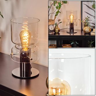 HOFSTEIN Tischleuchte Hasvik, Tischlampe aus Metall/Glas in Schwarz/Chromfarben/Klar, Leuchte im Retro/Vintage-Design mit Glasschirm (&Oslash; 15cm), E27, Wohnzimmer,