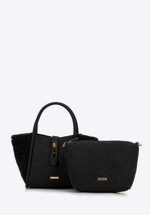 Wittchen Damenkoffer aus schwarzem &Ouml;ko-Leder und Fell