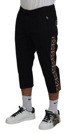 Dolce & Gabbana Mens Black Cotton Elastic Waist Dg Logo Cropped Pants