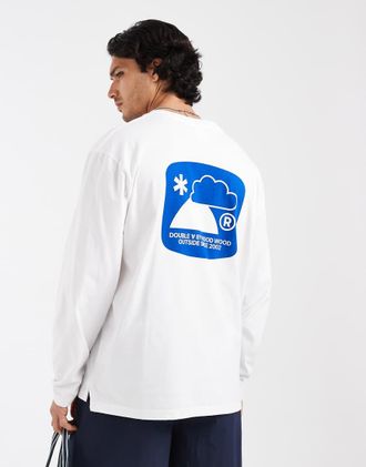 Wood Wood Double A By Wood Wood - Liam - T-shirt 100 % coton &agrave; manches longues et imprim&eacute; Outsider - Blanc