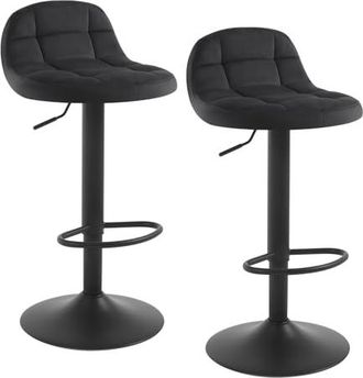 Woltu Tabouret de Bar en Velours Lot de 2, Tabourets Hauts Pivotants &agrave; 360&deg; avec Dossier, Repose-Pieds et Si&egrave;ge R&eacute;glable en Hauteur 60-82cm, Noir, BH317sz-2