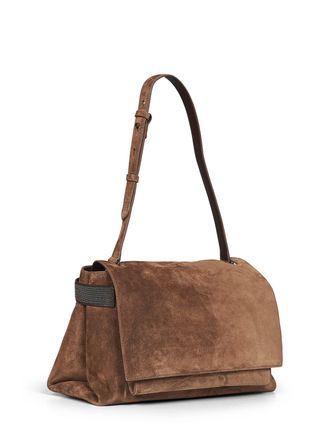 Brunello Cucinelli Womens Crossbody Bag Caramel Essence Brown Cotton Satchels & Cross Body