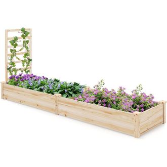 Costway Costway - Jardini&egrave;re avec Treillis en Bois avec Base Ouverte, 2 Bacs &agrave; Fleurs Ext&eacute;rieur pour Plante Grimpante, Lit de Jardin Sur&eacute;lev&eacute;e R&eacute;sistance &agrave;