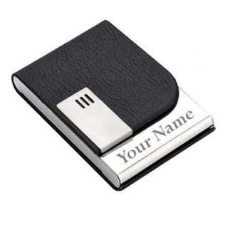 Generic Porte-cartes de visite professionnel personnalis&eacute; grav&eacute; en cuir synth&eacute;tique et acier pour homme et femme, cadeau dentreprise de No&euml;l pour employ&eacute;s (1,