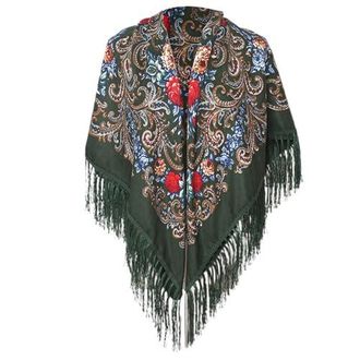 Generic 2025 &Eacute;charpe dhiver et automne pour femmes avec franges brod&eacute;es et pashmina de grande taille, vert militaire, Taille unique