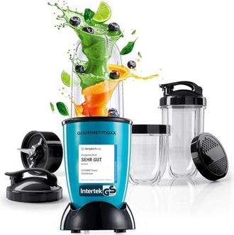 Gourmetmaxx Mr. Magic Power Pro Mixer 400 Watt | Smoothie Maker mit to go Deckel | Standmixer mit Mixbecher & Frischhaltedeckel zum Aufbewahren | Blender mit Zube