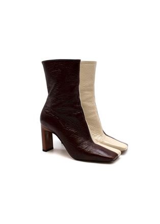Wandler Isa Two-Tone Crinkle Patent Leather Ankle Boots Size 36