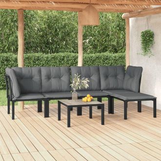 vidaXL 6-tlg. Garten-Lounge-Set Schwarz und Grau Poly Rattan - Vidaxl