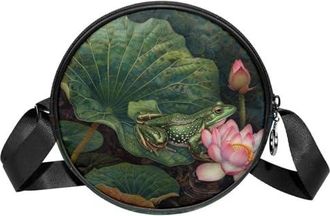 Generic Sac &agrave; bandouli&egrave;re rond rond pour femme, motif grenouille, avec fermeture &eacute;clair, bretelles r&eacute;glables, style d&eacute;contract&eacute;