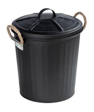 WENKO Kosmetikeimer Gara, Bad-Eimer 6 L, Retro Badezimmer M&uuml;lleimer, Geflochtene Griffe, Lackierter Stahl, 24 x 28,5 x 23 cm, Schwarz matt