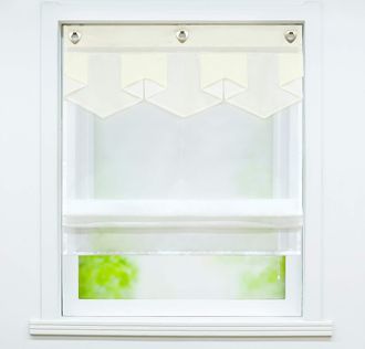 Joyswahl Voile Ösenrollo Modernes Raffrollo mit farbigem Abschluss »Anita« Wohnzimmer transparentes Raffrollo mit Hakenaufhängung, ohne Bohren BxH 100x140cm Be