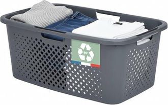Sundis Pixel, Wäschekorb 40l, aus recyceltem Kunststoff, grau, 4 seitliche Griffe, Belüftung an allen 4 Seiten