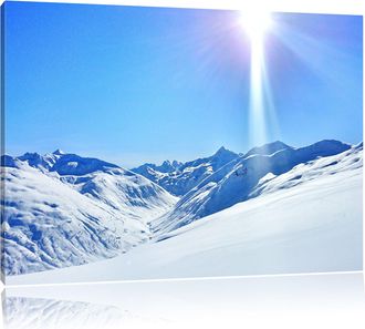 Pixxprint Schnee Berge, Größe: 100x70cm, Leinwandbild, fertig gespannt, Wandbild, Dekoration, Kunstdruck, kein Poster