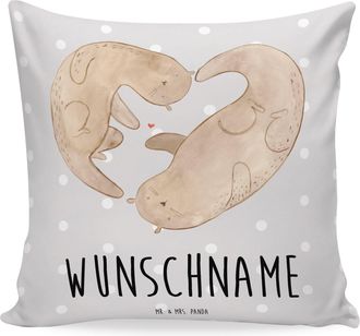 Mr. & Mrs. Panda Kopfkissen Otter Herz - Personalisierte Geschenke, Kissen, Name, Liebe, Seeotter, Love You, Wunschname, Personalisiert, Bedrucken