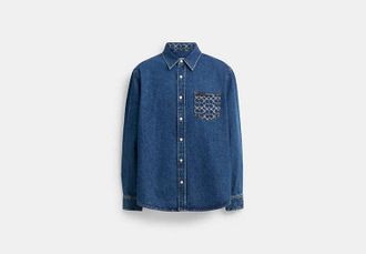 Coach Langarm-Hemd Aus Denim f&uuml;r M&auml;nner in Blau, Gr&ouml;&szlig;e 2X-Gro&szlig; | Baumwoll