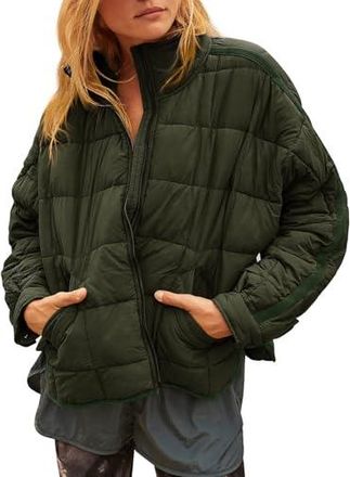 Generic Veste matelass&eacute;e l&eacute;g&egrave;re &agrave; manches longues et fermeture &eacute;clair int&eacute;grale pour femme avec poches, Vert, XL