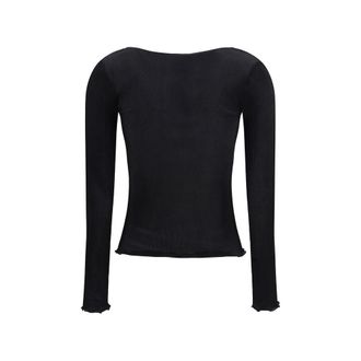 Saint Laurent V-Neck Ribbed Silk Blouse - Black