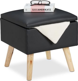 Relaxdays Sitzhocker mit Stauraum, aus Kunstleder, HxBxT: 40 x 40 x 40 cm, mit Deckel, Sitzwürfel gepolstert, schwarz, 1 Stück 10029604_46
