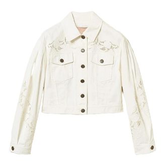 Twinset Denimjacke mit Spitzendetails - - Jackets - Damen - Wei&szlig; - S