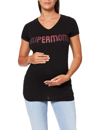 Noppies Damen Tee ss Supermom Umstands-T-Shirt,, per pack Schwarz (Black P090), 34 (Herstellergröße: XS)
