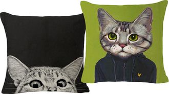 thb Richter Kissenbezug 45 x 45 cm Leinen Katze Cat Kissenhülle Kopfkissenbezug für Zuhause und Sofa Schlafzimmer Dekoration Dekokissenhülle mit verstecktem Reißv