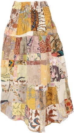 Guru Shop Weit Schwingender Upcyceling Patchwork, Maxirock, Boho Baumwoll Sommerrock - Kurkuma, Damen, Baumwolle